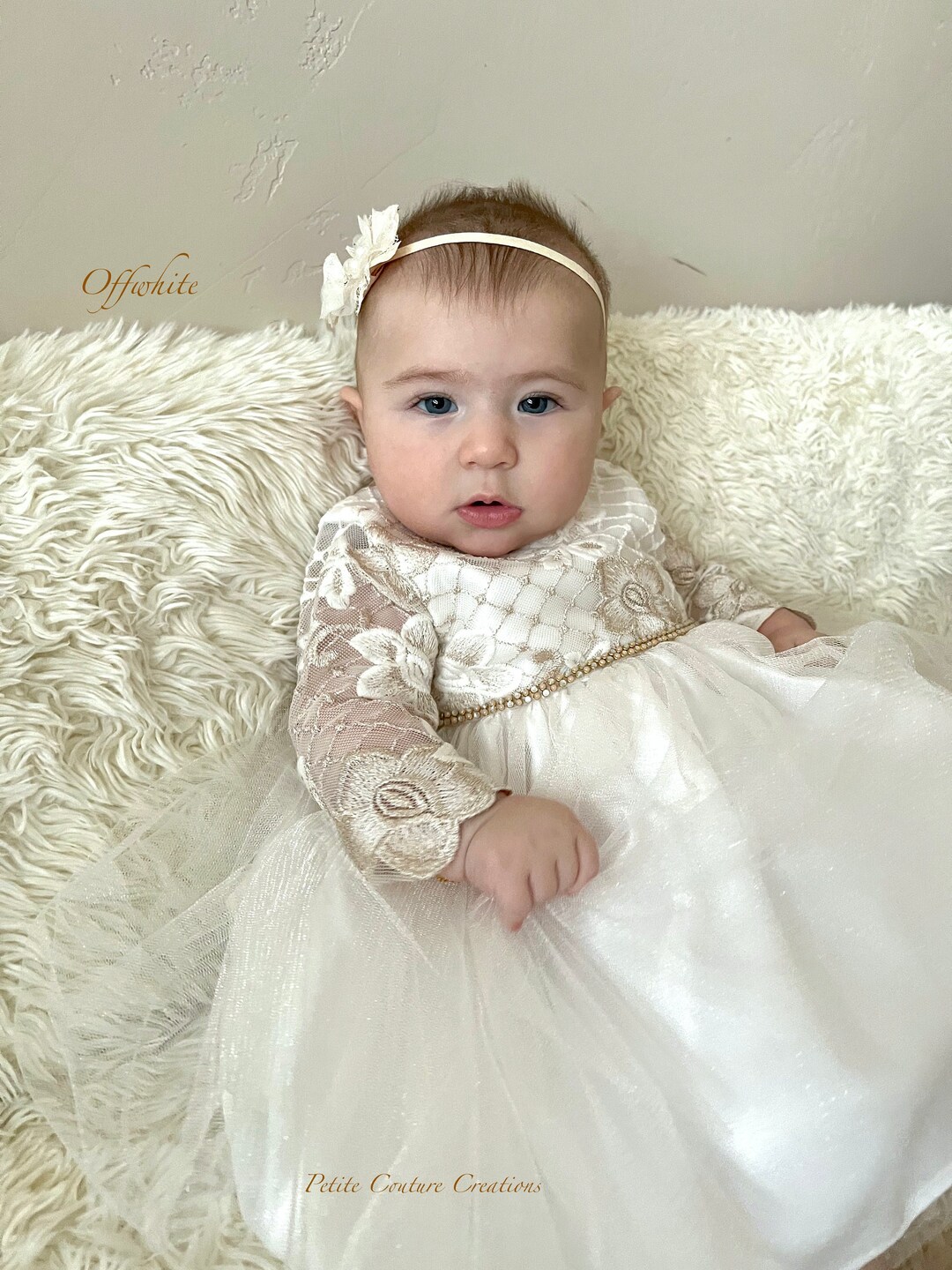 Long-sleeve Baptism Baby Dress Embroidered Baby Girl Gown Christening Dress Offwhite Baby Girl ...