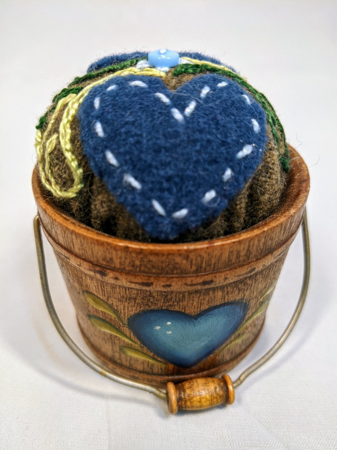 Wooden Bucket Pincushion, Primitive Pin Keep, Felled Wool, Handmade ...