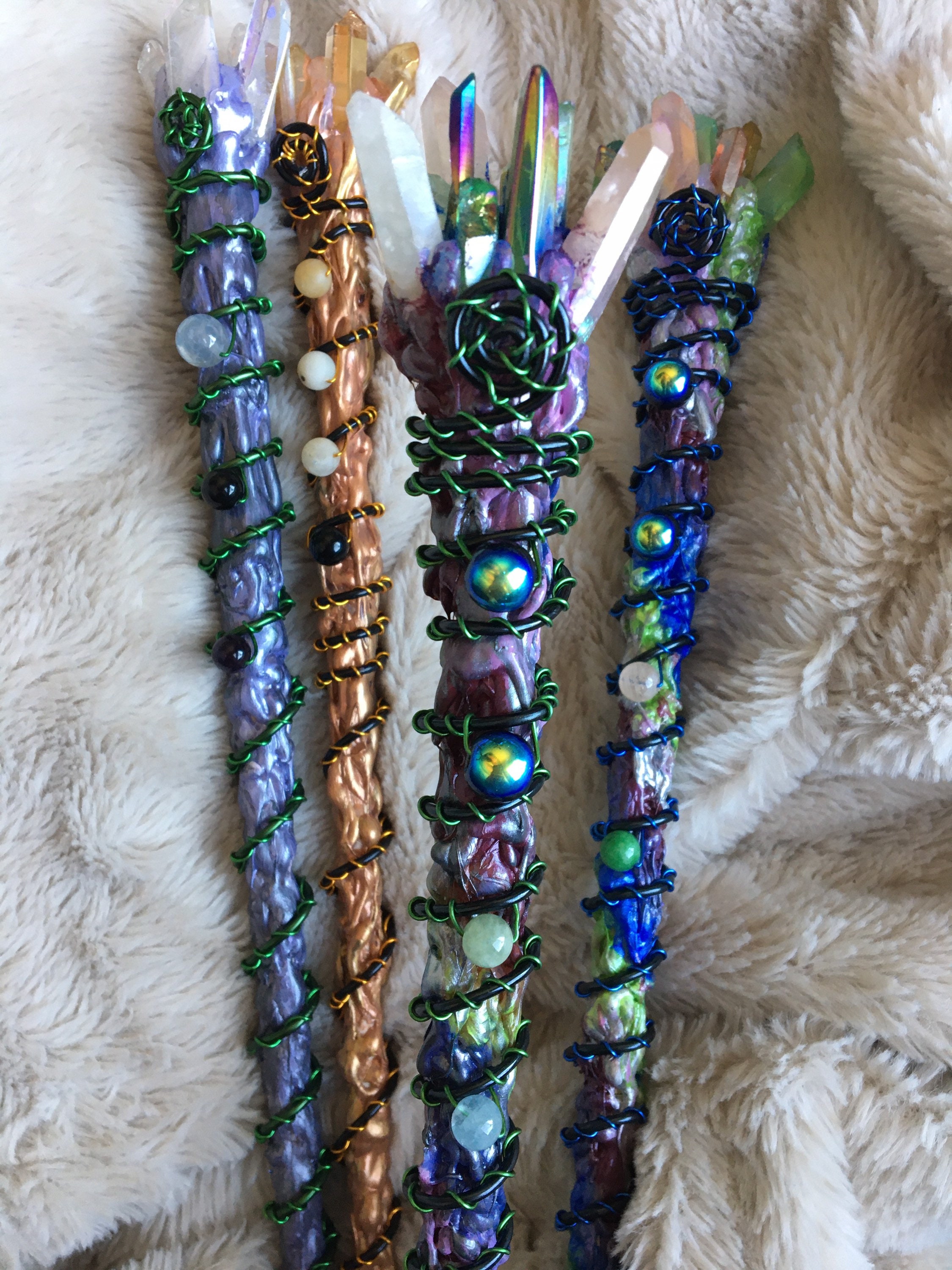 Custom Wand with stone beads and quarts 1 foot long | Etsy