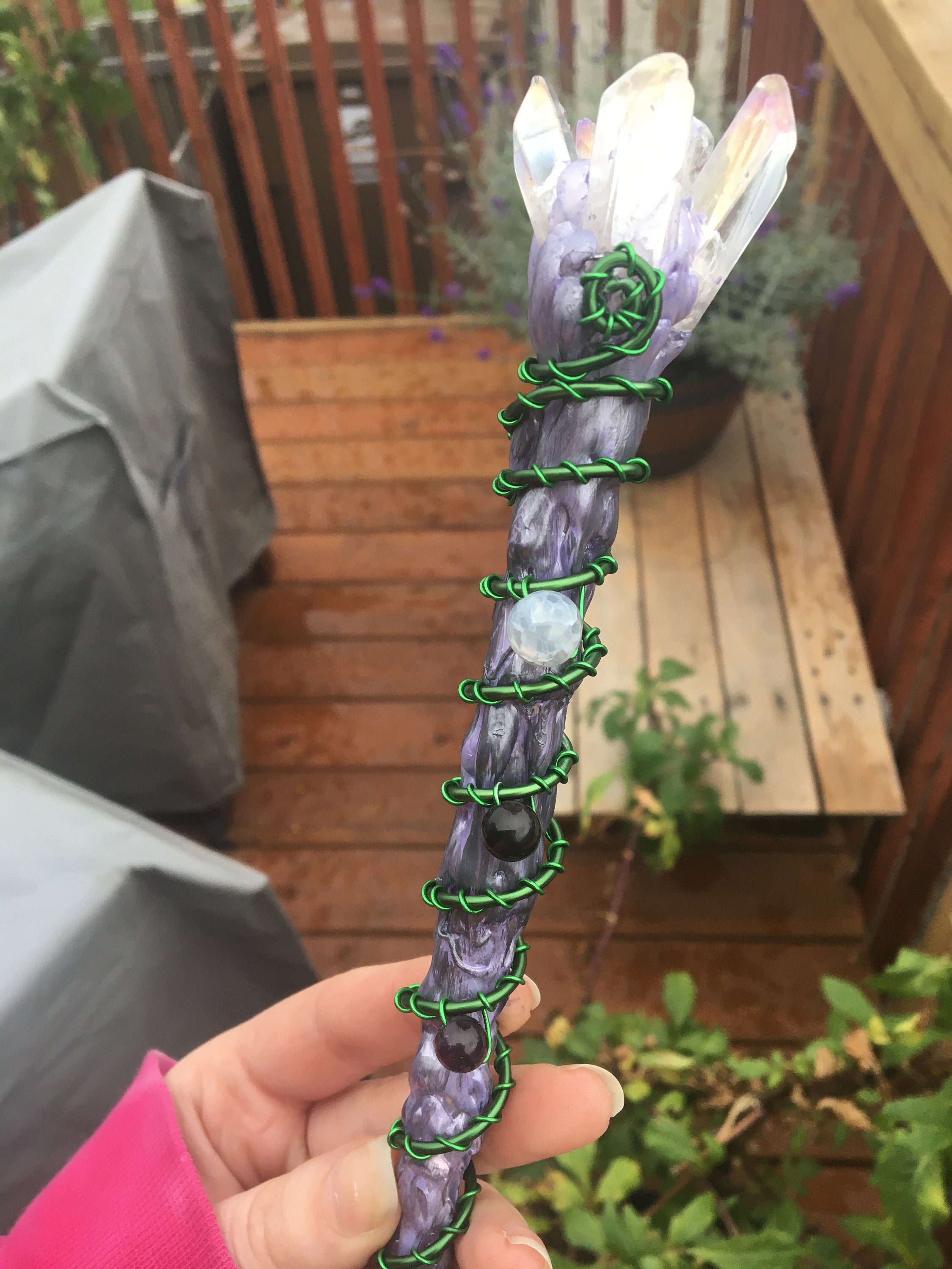 Custom Wand With Stone Beads and Quarts 1 Foot Long | Etsy