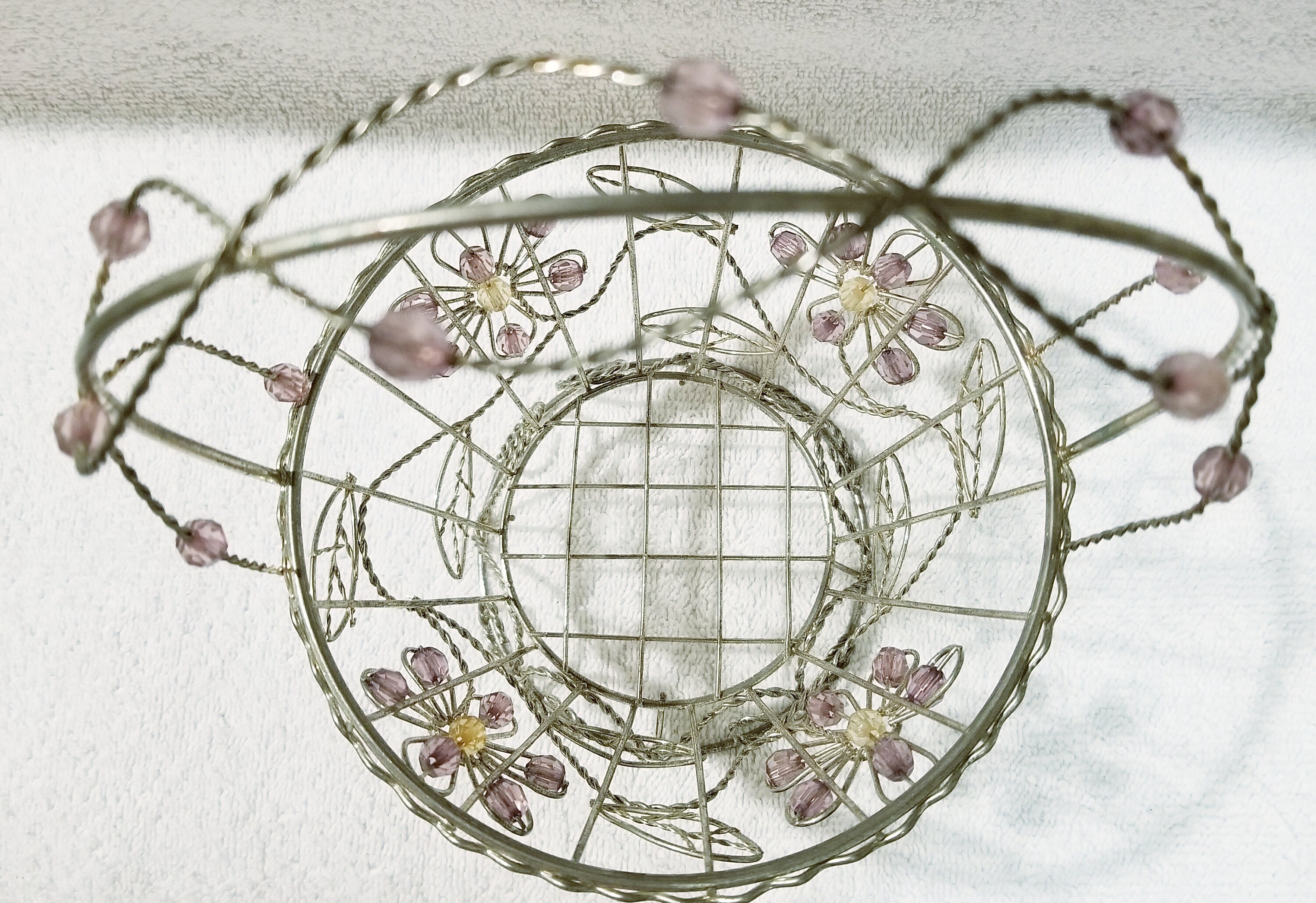 Filigree Silver Basket With Purple and Yellow Beads - Etsy