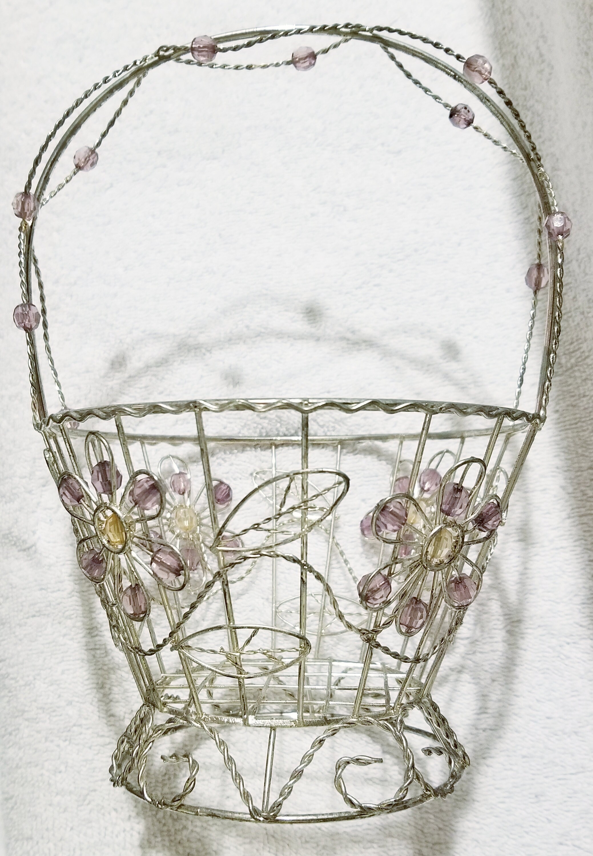 Filigree Silver Basket With Purple and Yellow Beads - Etsy