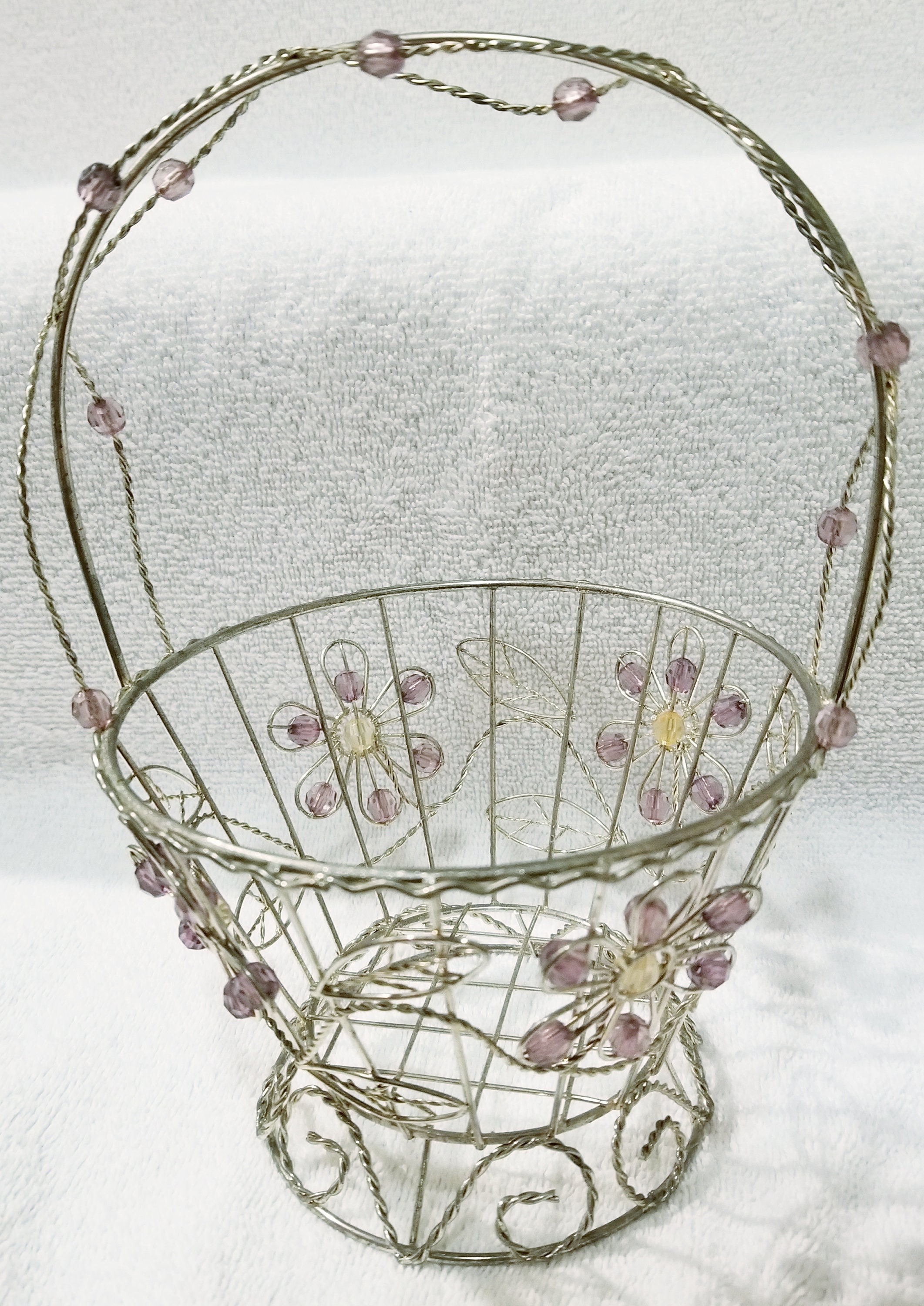 Filigree Silver Basket With Purple and Yellow Beads - Etsy