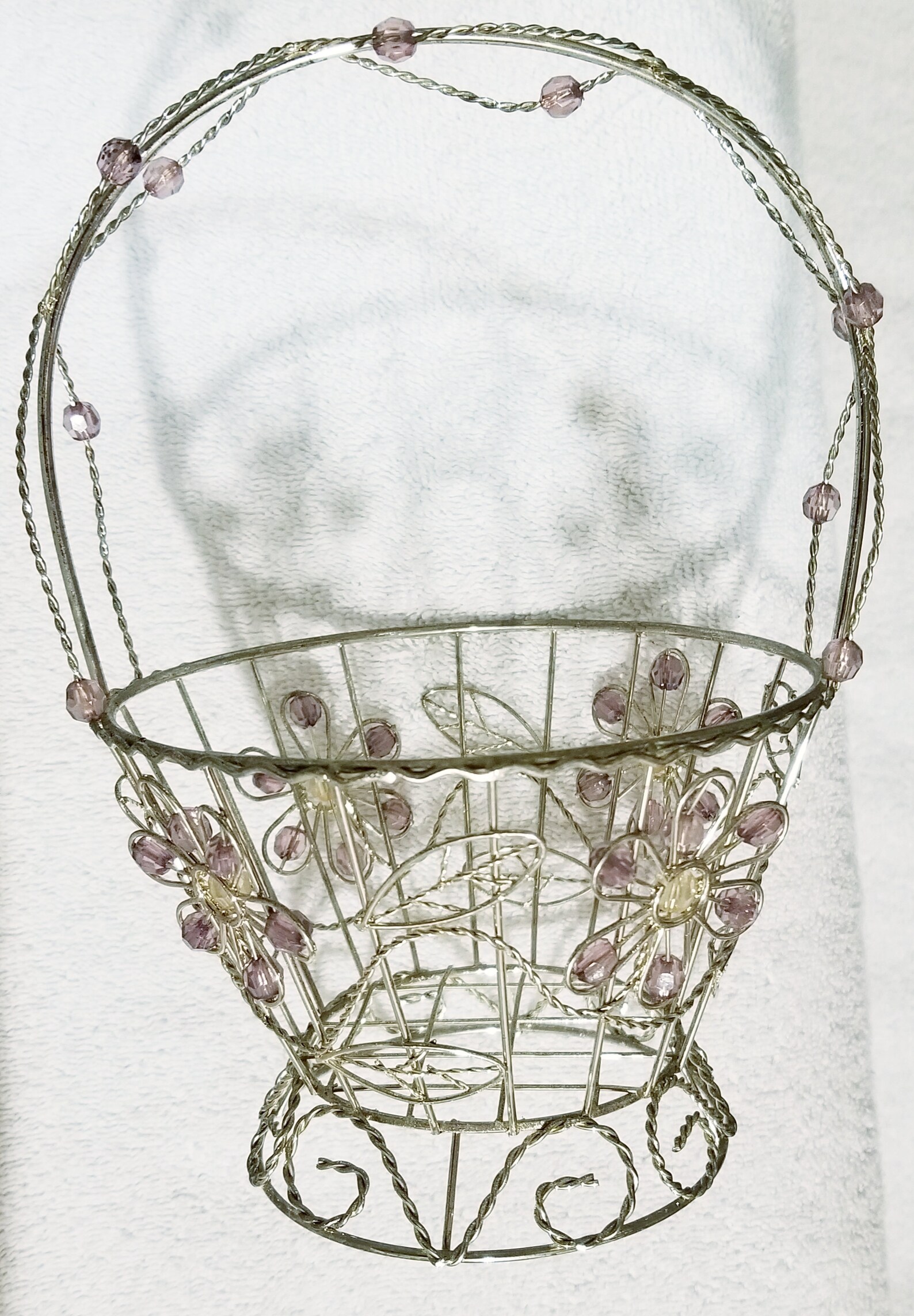 Filigree Silver Basket With Purple and Yellow Beads - Etsy