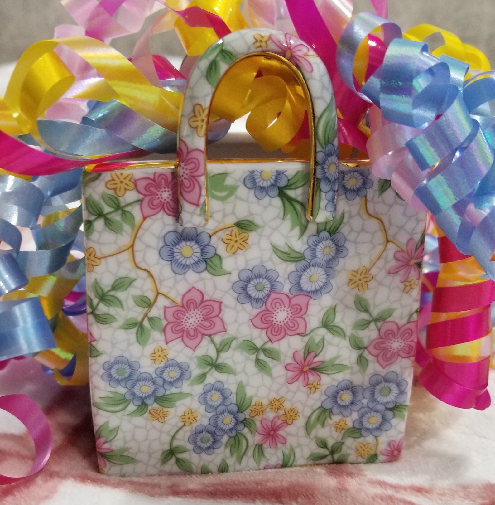 Vintage Ceramic Floral Chintz Purse Vase - Etsy