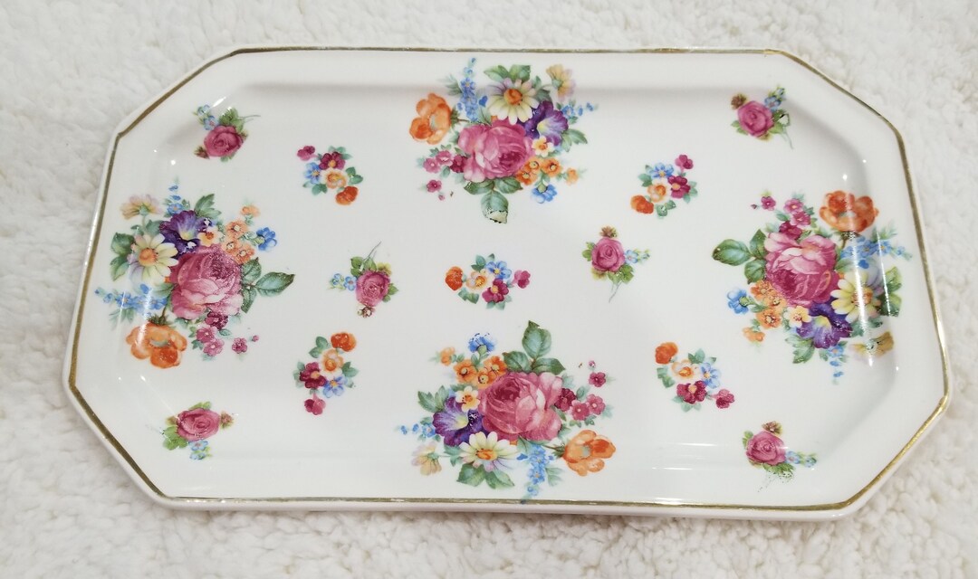 Vintage Ceramic Floral Platter or Dresser Tray - Made in Japan - Etsy