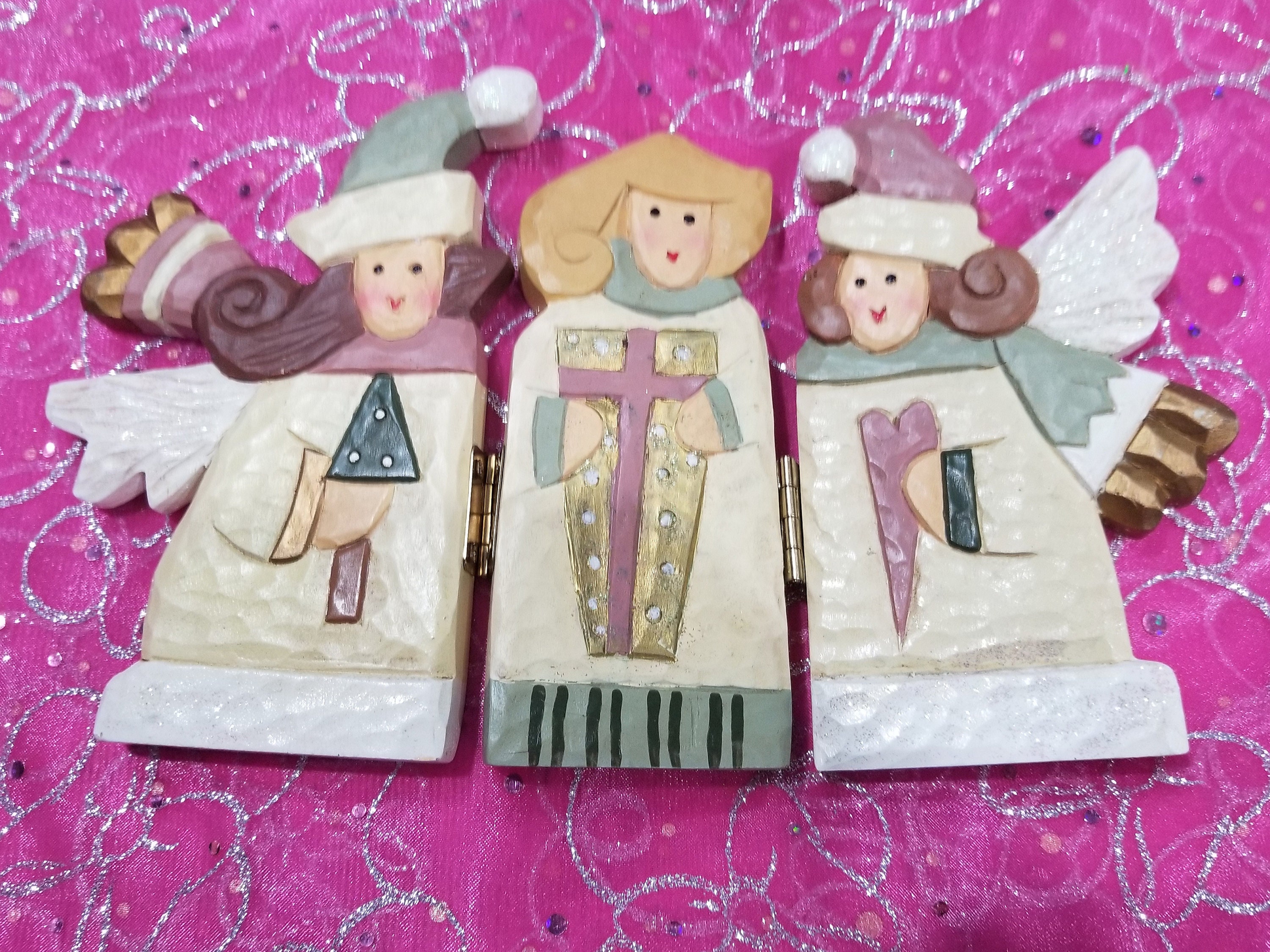 3 Hand Painted Wooden Hinged Stand up Christmas Angels Display - Etsy