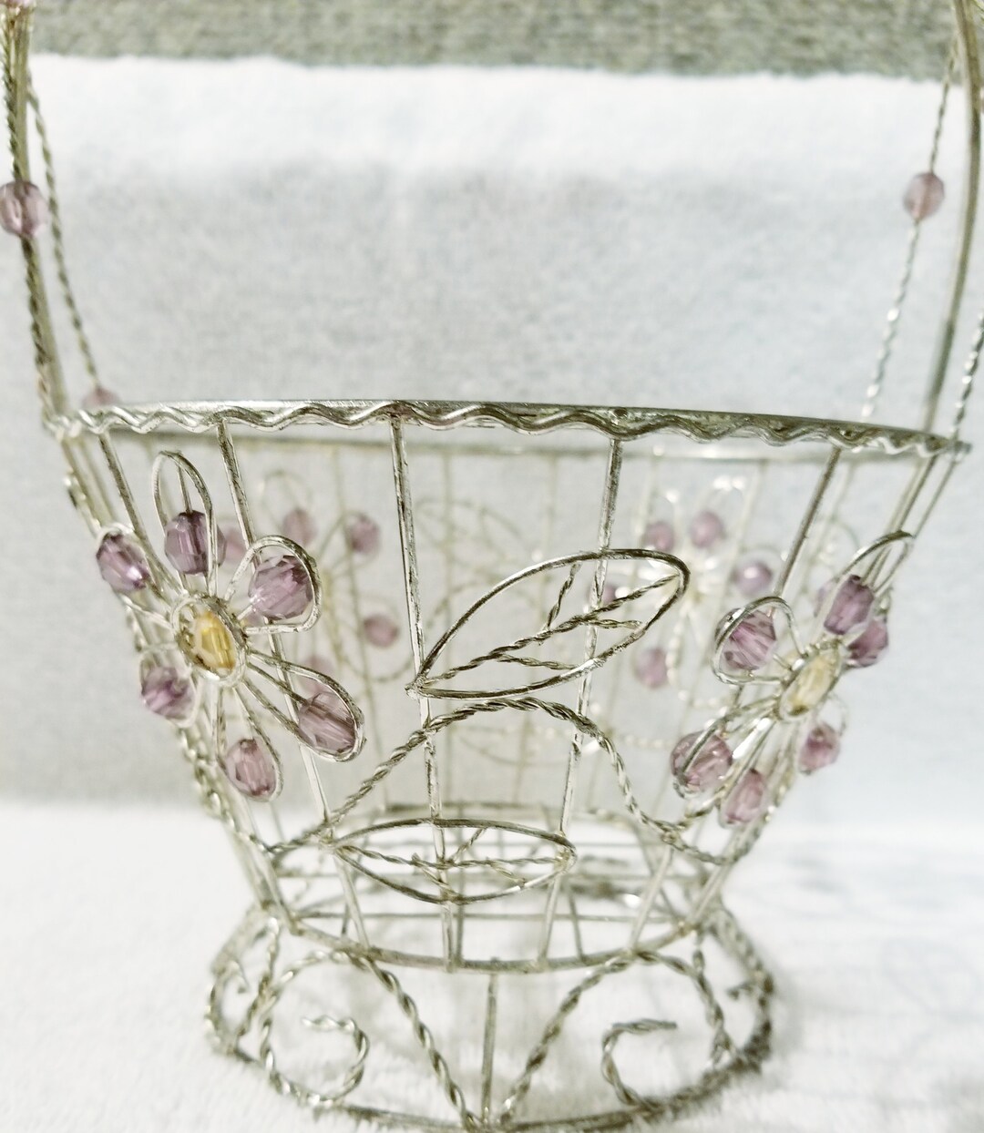 Filigree Silver Basket With Purple and Yellow Beads - Etsy