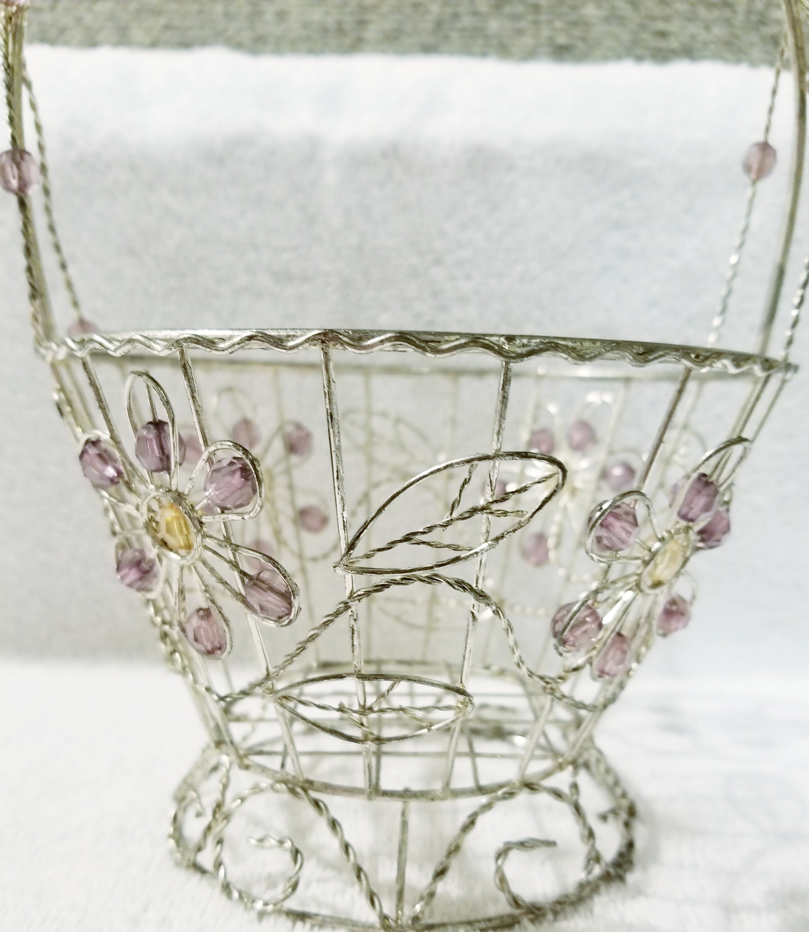 Filigree Silver Basket With Purple and Yellow Beads - Etsy