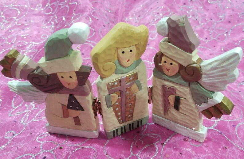 3 Hand Painted Wooden Hinged Stand up Christmas Angels Display - Etsy