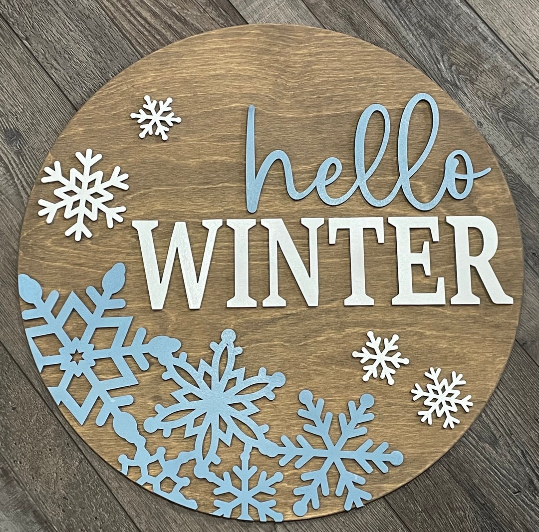 Hello Winter Door Sign | Winter Door Hanger | Hello Winter Door Wreath ...