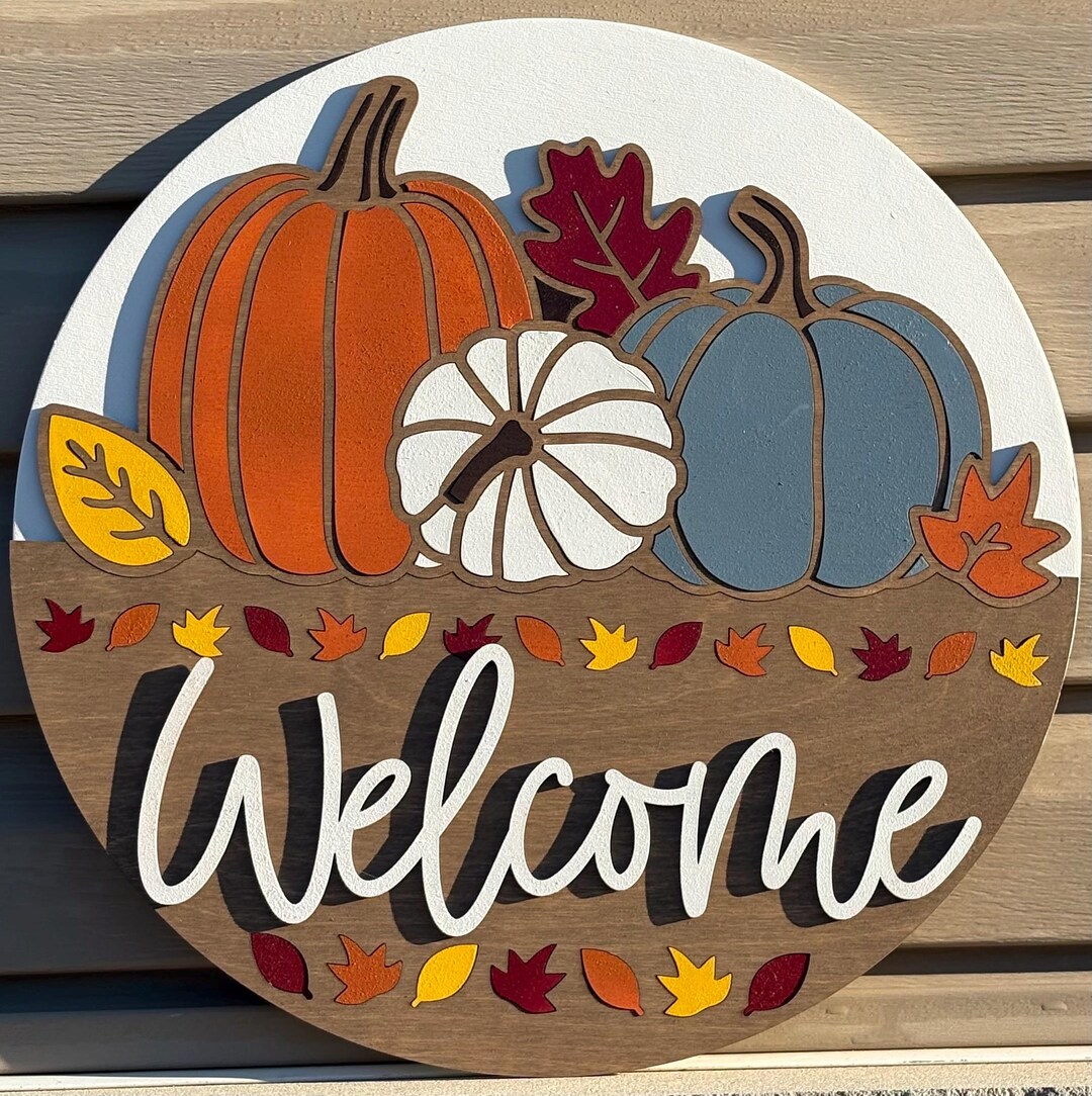 Hello Fall Pumpkin Door Hanger: Rustic Wood Sign - Etsy
