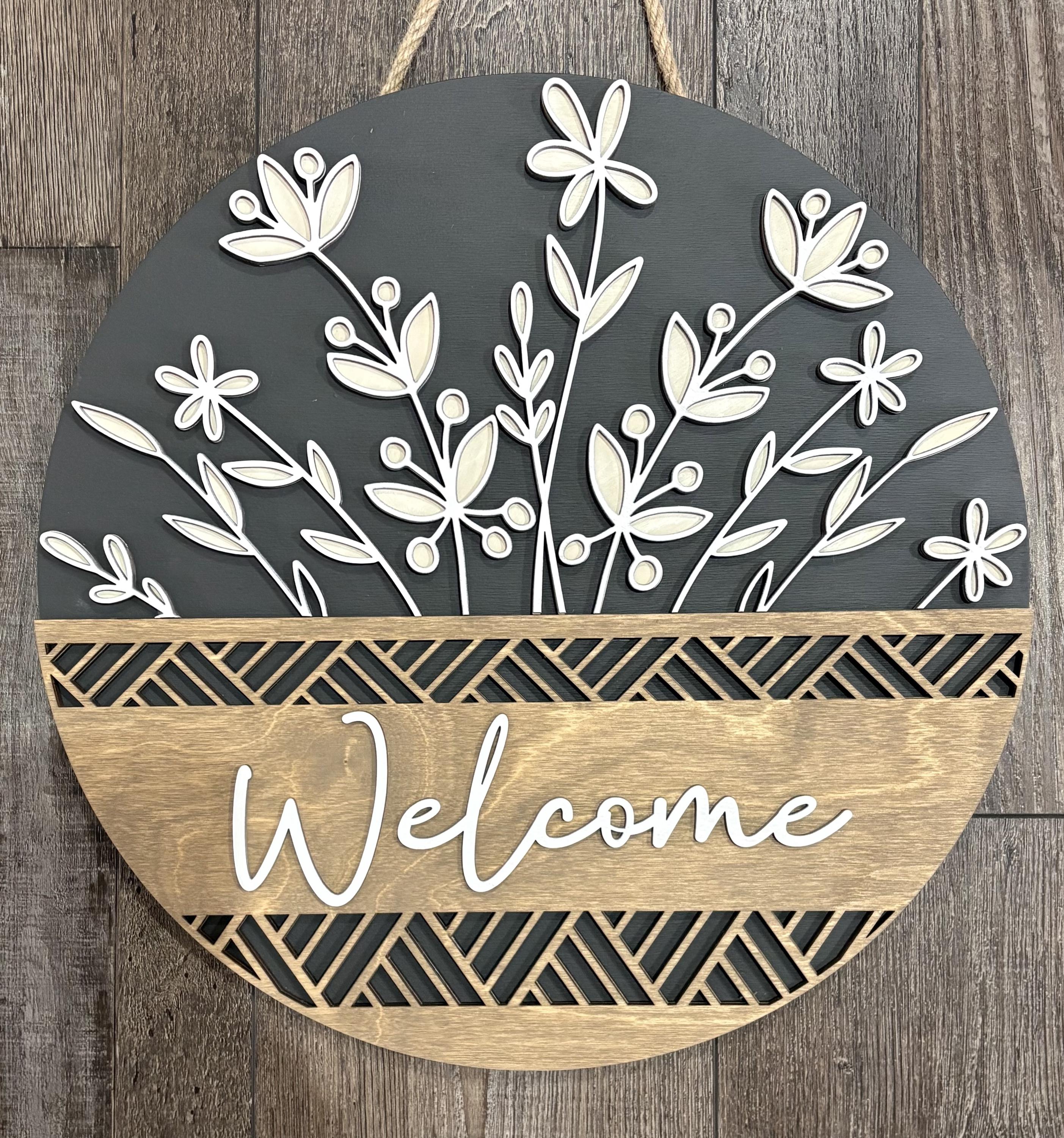 Wooden Door Hanger, Welcome Front Door Sign, Rustic Entryway Decor ...