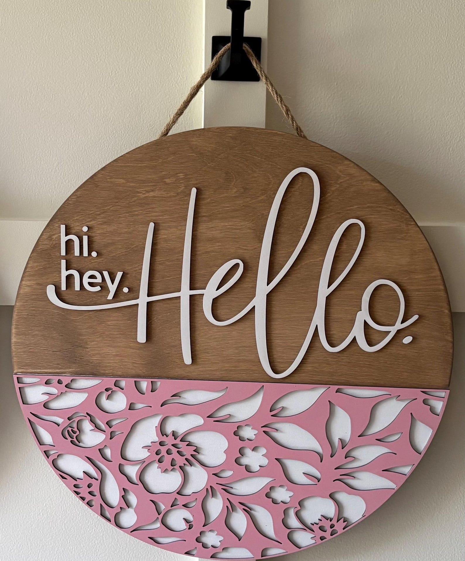 Hi Hey Hello Welcome Sign – Round Wooden Door Hanger – Seasonal Porch ...