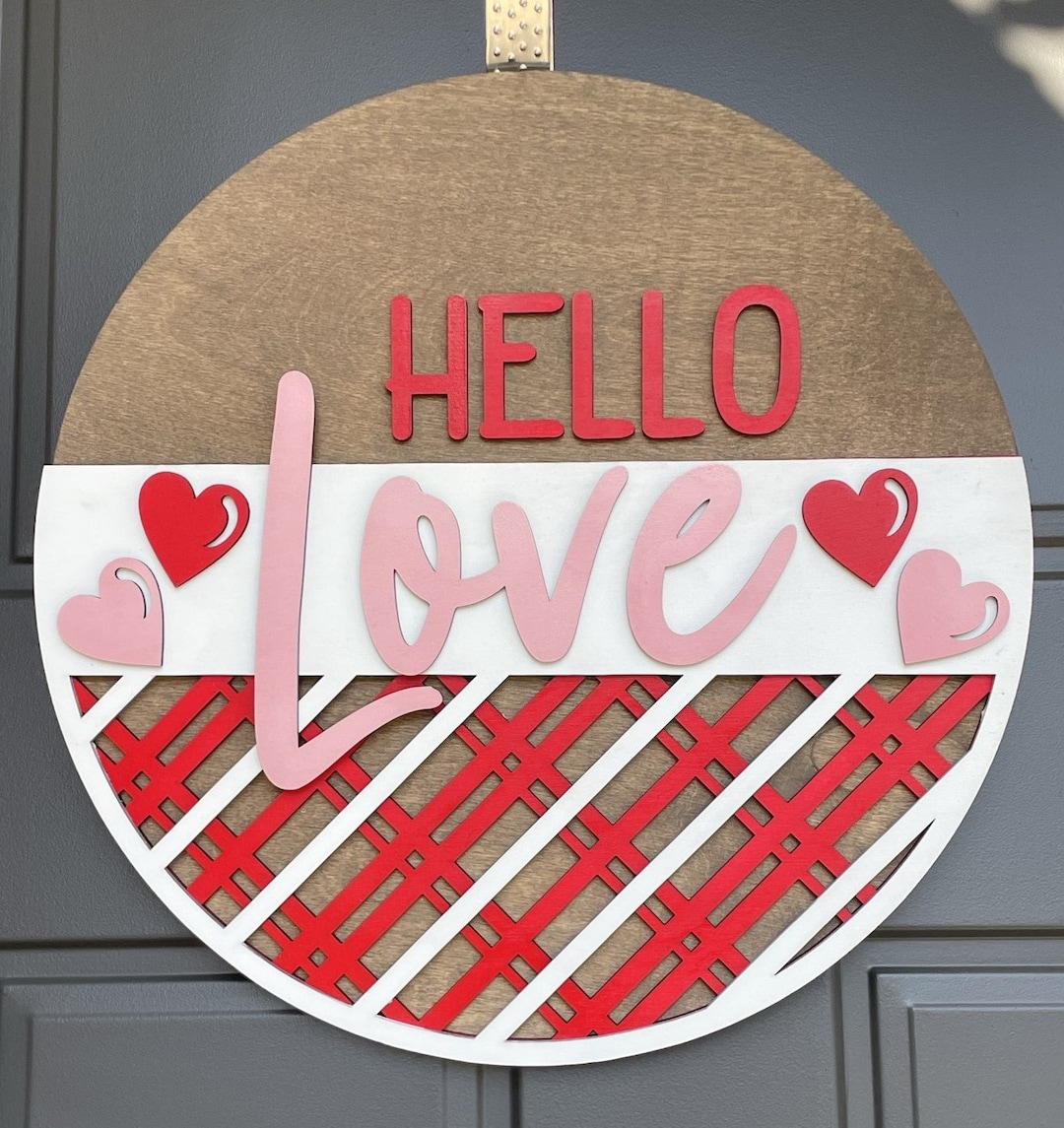 Hello Love Door Sign Valentine's Day Door Hanger Hello Love Door Wreath ...