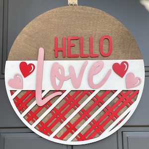 Hello Love Door Sign Valentine's Day Door Hanger Hello Love Door Wreath ...