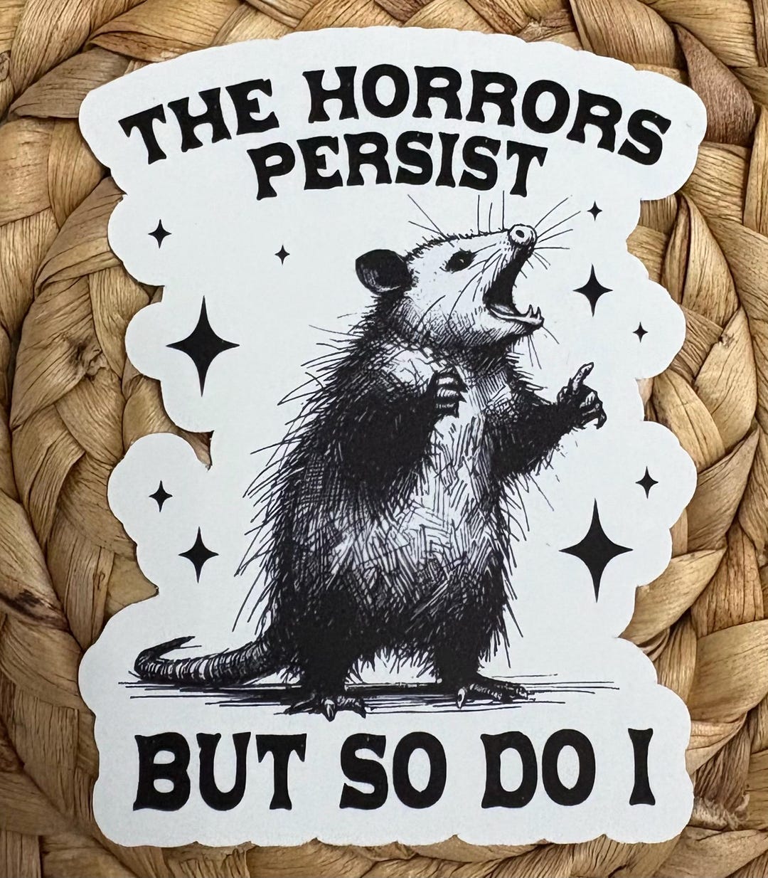 The Horrors Persist but so Do I Sticker, Funny Opossum Sticker, Mental ...