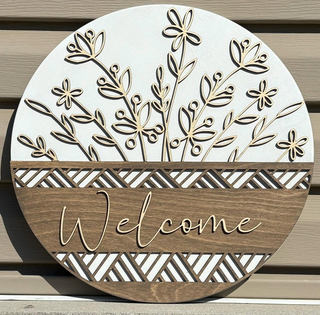 Floral Wooden Door Sign, Welcome Sign, Engagement Gift, Housewarming ...