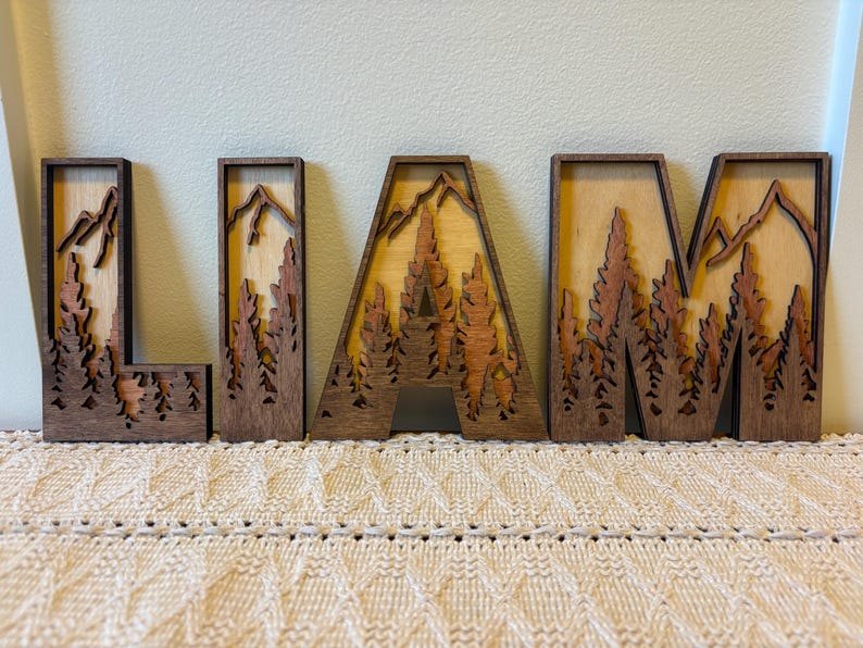Woodland Nursery Name Letters: 3D Rustic Birch Wood Sign - Etsy