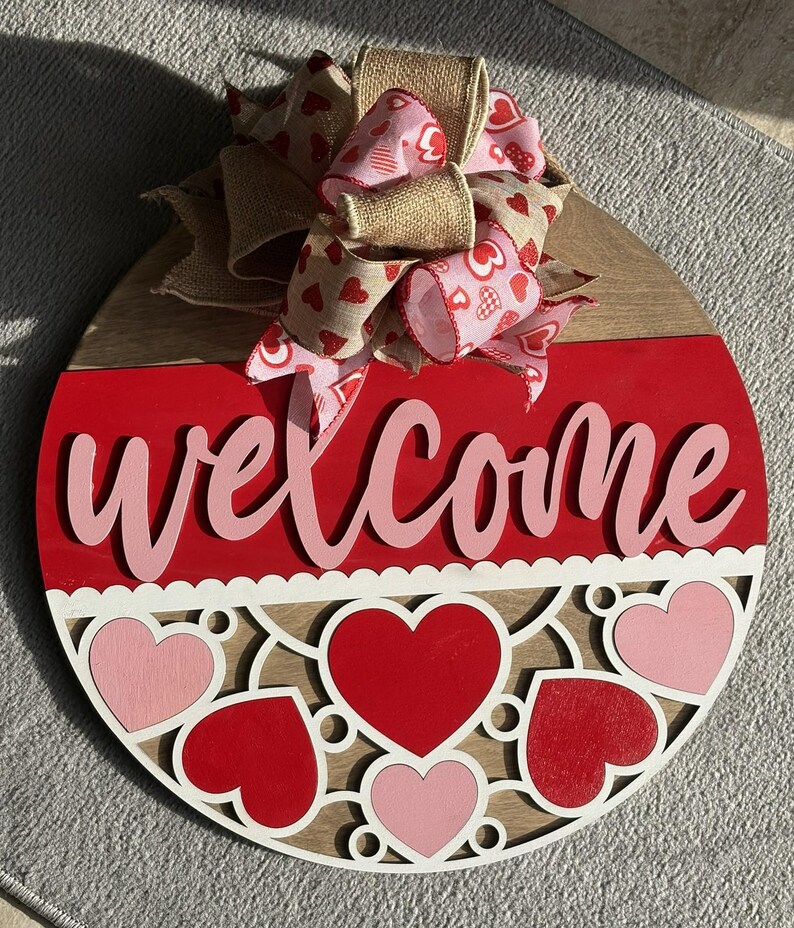 Welcome Door Sign | Valentine's Day Door Hanger | Welcome Door Wreath ...