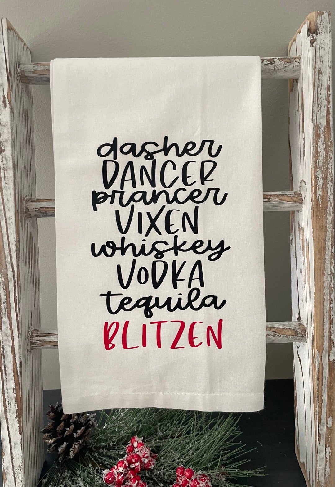 Reindeer Alcohol Funny Tea Towel/christmas /dasher/dancer/prancer/vixen ...