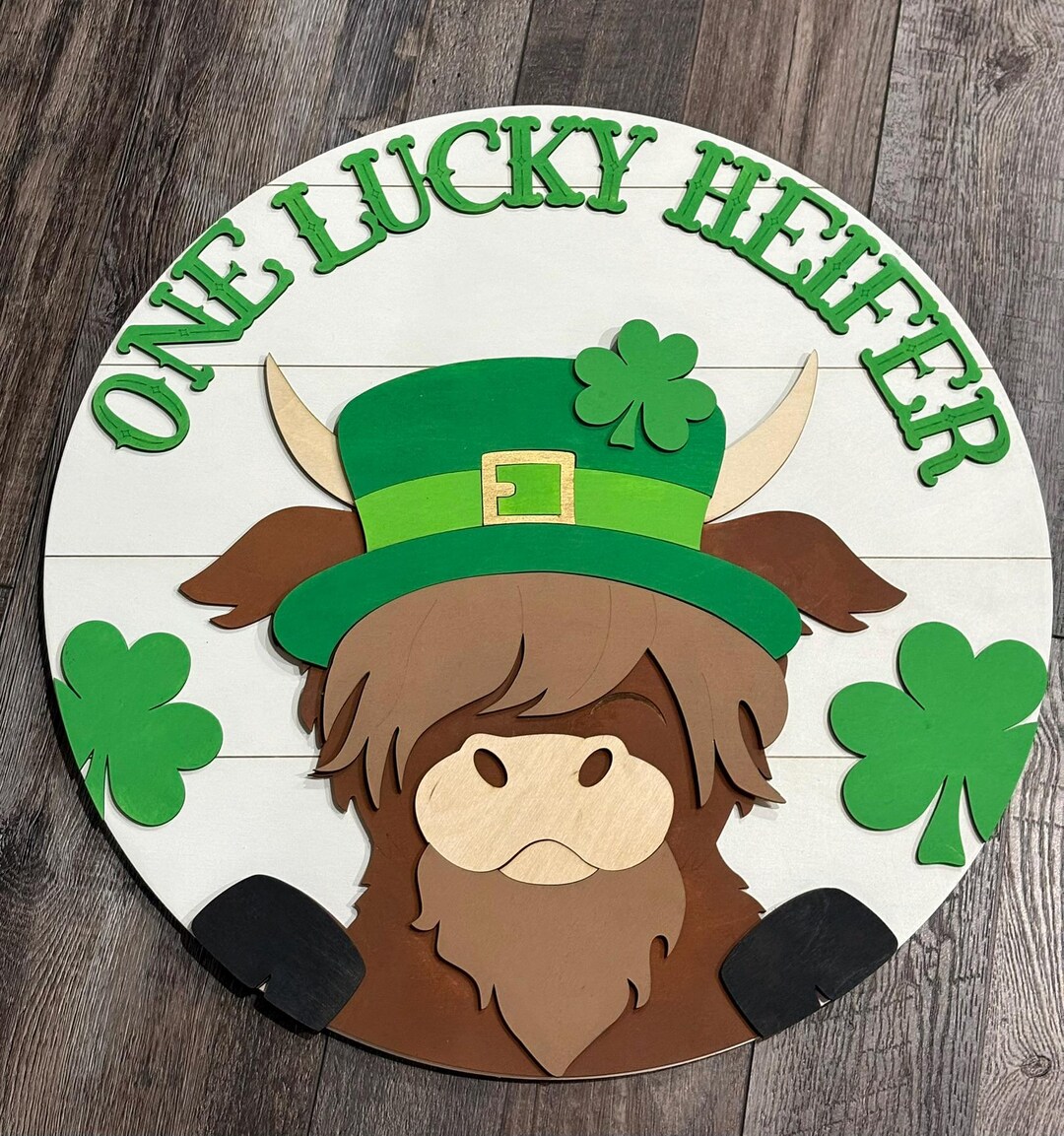 Highland Cow Front Door Decor, One Lucky Heifer, St. Patrick's Day Door ...