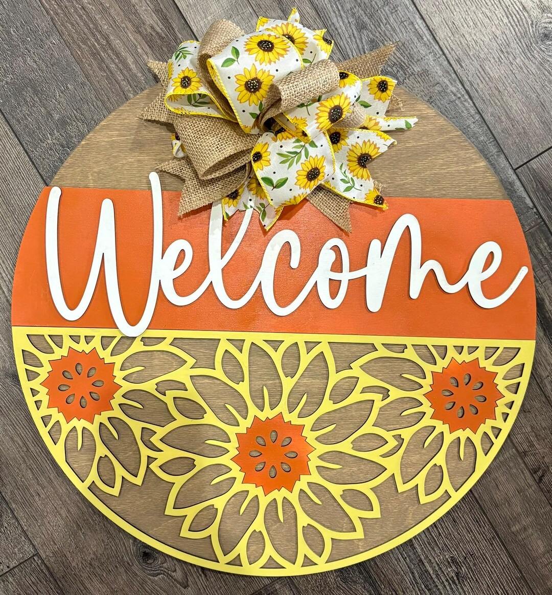 Sunflower Wooden Welcome Door Sign, Sunflower Welcome Sign, Engagement ...