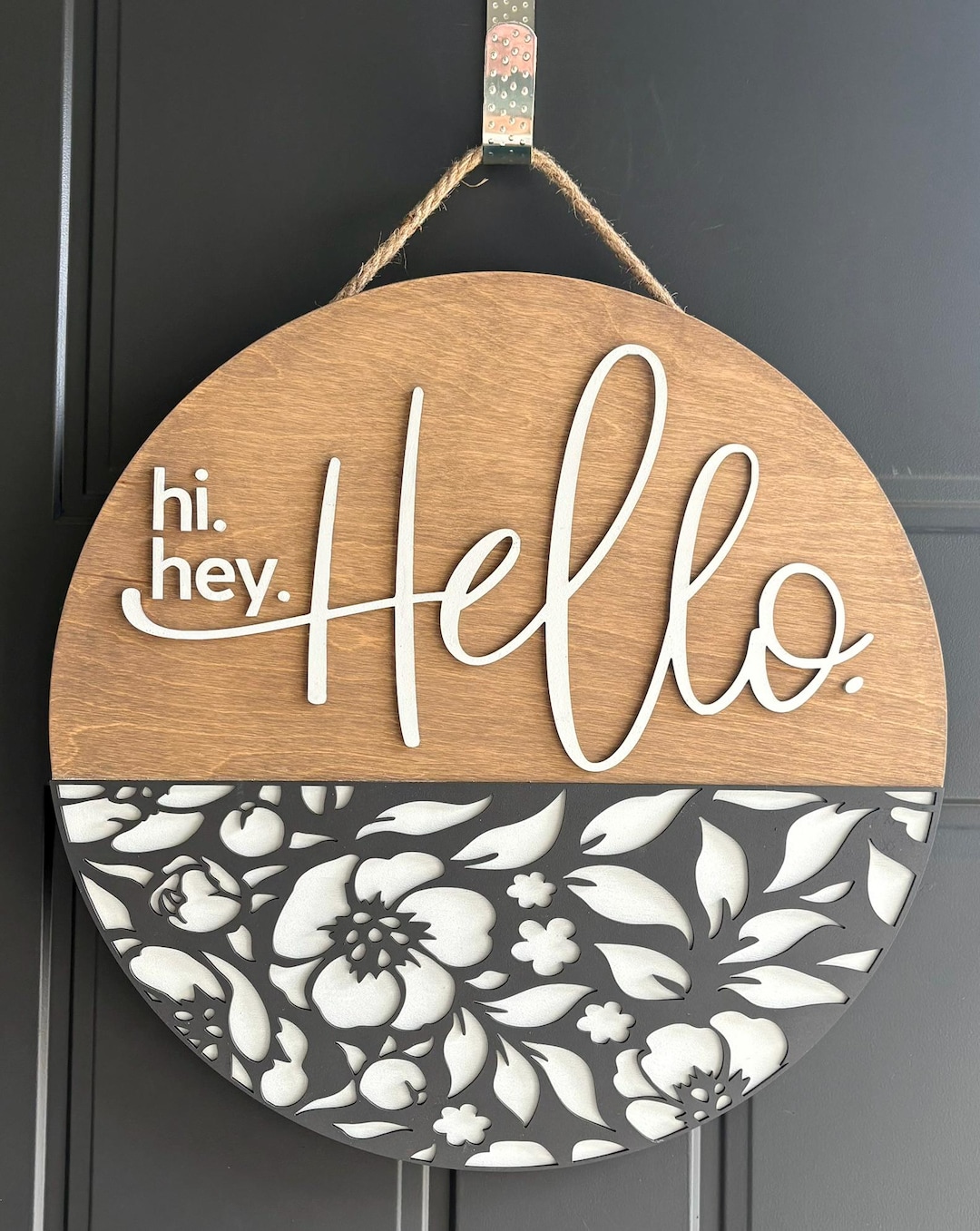 Hi Hey Hello Welcome Sign – Round Wooden Door Hanger – Seasonal Porch ...