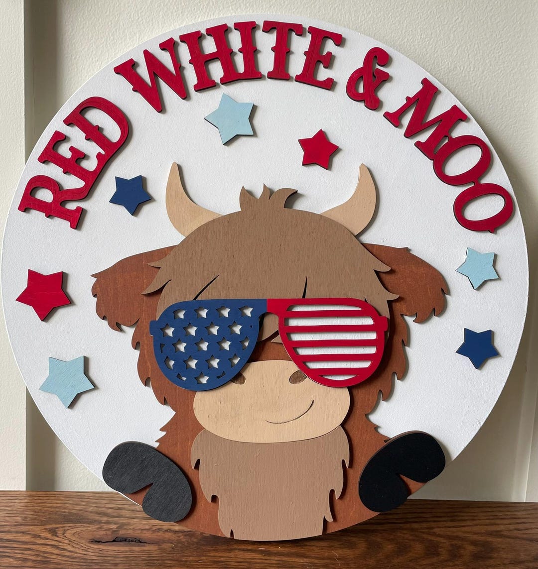 Highland Cow Front Door Decor, Patriotic Door Wreath, Highland Cow ...
