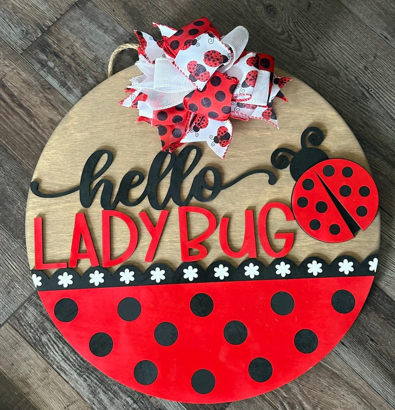 Hello Lady Bug Door Sign, Spring Ladybug, Door Hanger, Lady Bug Sign ...