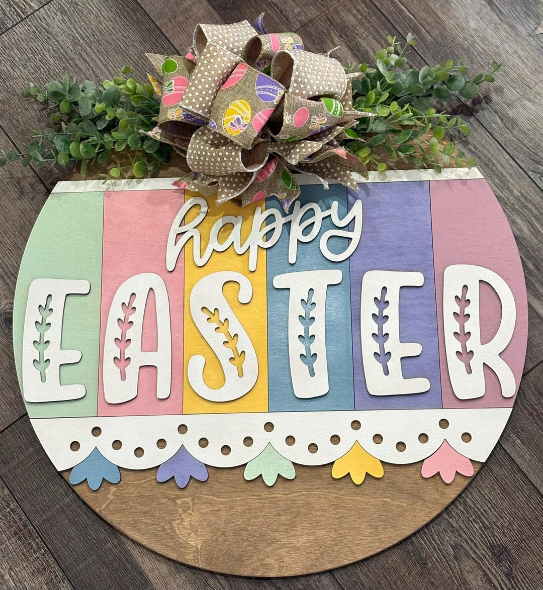 Easter Door Decor - Happy Easter Door Hanger – Pastel Spring Decor With ...