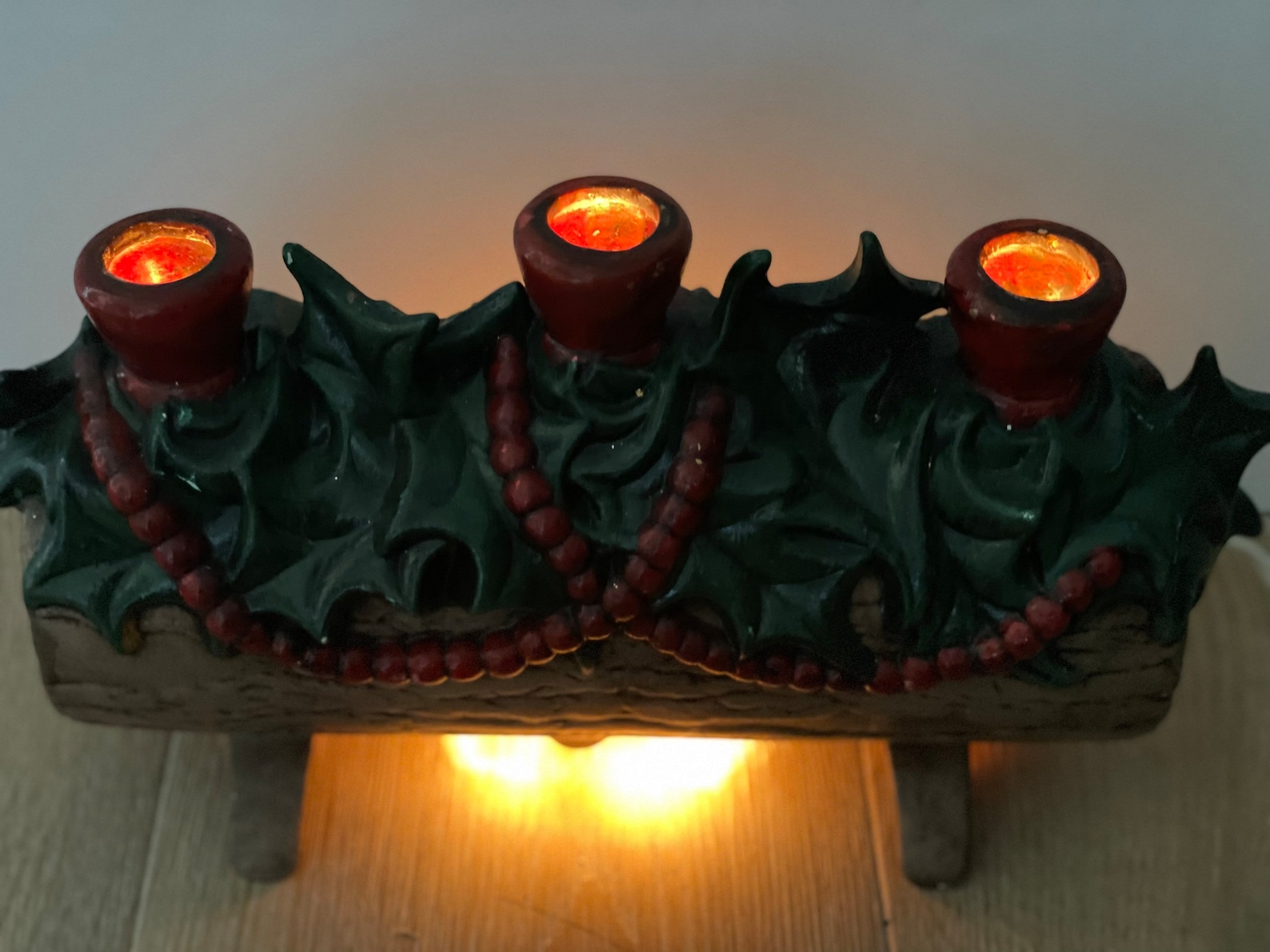 Vintage Hand Painted Electrified Yule Log Vintage Light up Christmas ...