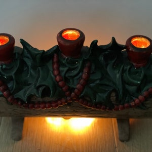 Vintage Hand Painted Electrified Yule Log Vintage Light up Christmas ...
