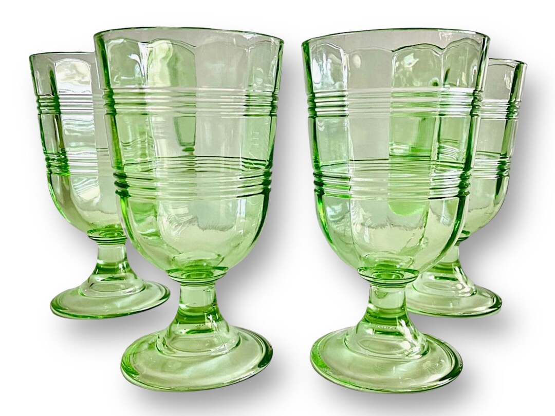 Vintage Green Optic Style Water Goblets Martha Stewart Depression Glass ...