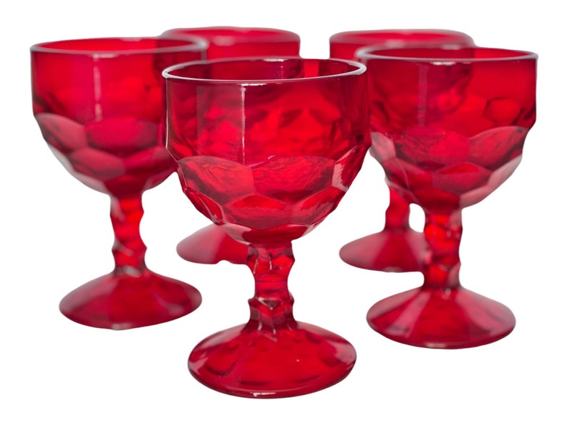Vintage Red Stem Liquor Goblets 5 Viking Georgian Ruby Red - Etsy