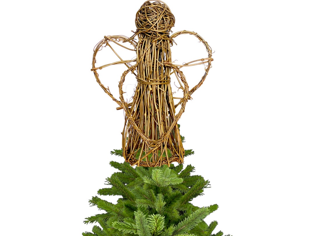 Vintage Wicker Angel Tree Topper, 12” Rustic Christmas Angel, Bohemian ...