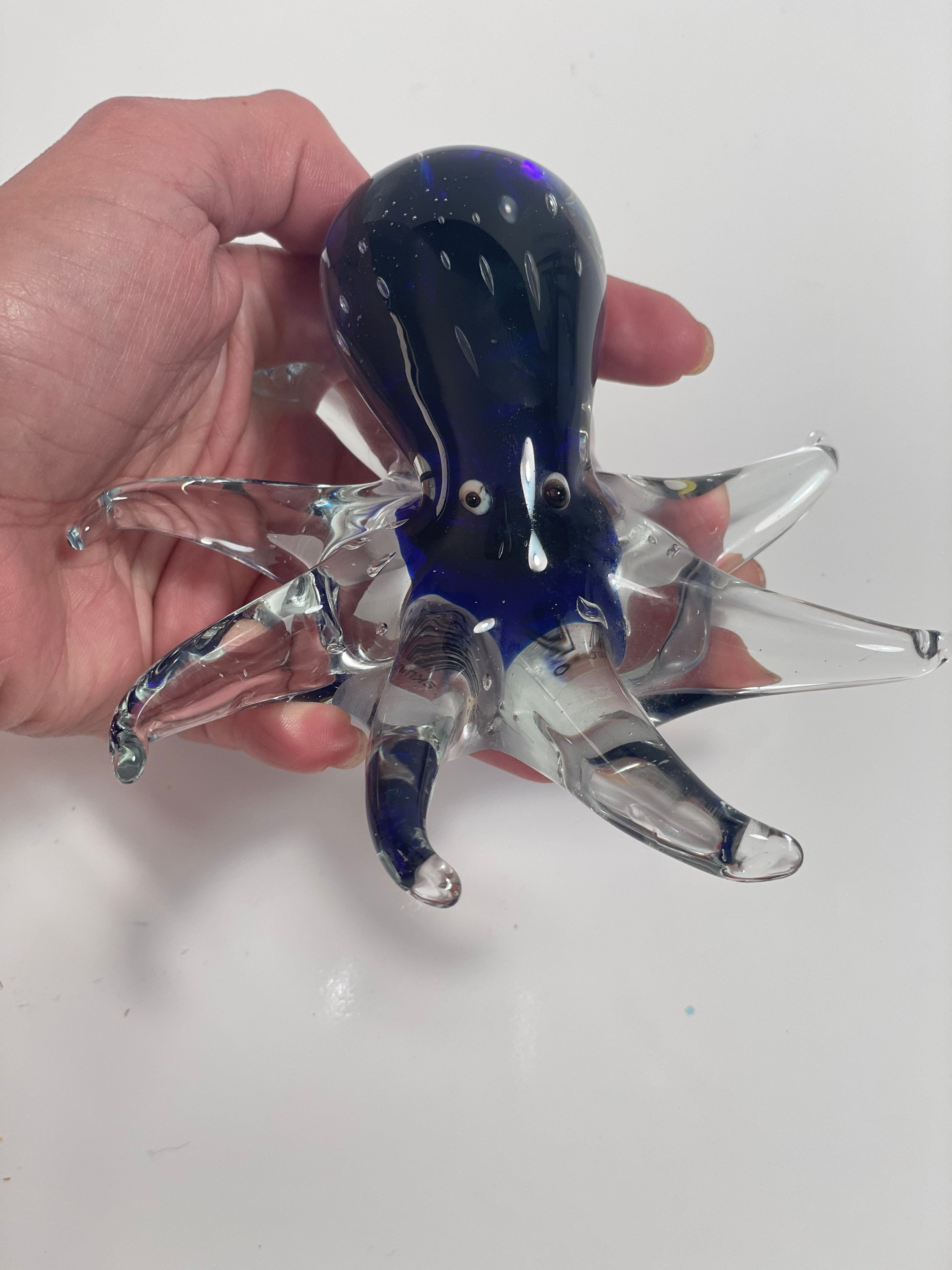 Murano Style Art Glass octopus Figurine cobalt blue and clear | Etsy