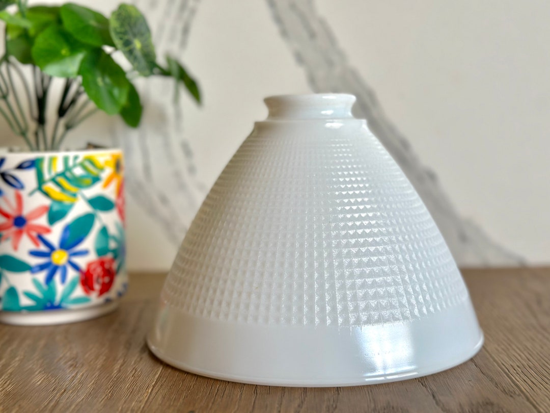 Vintage Corning Milk Glass Lamp Shade: Waffle Pattern Torchiere ...
