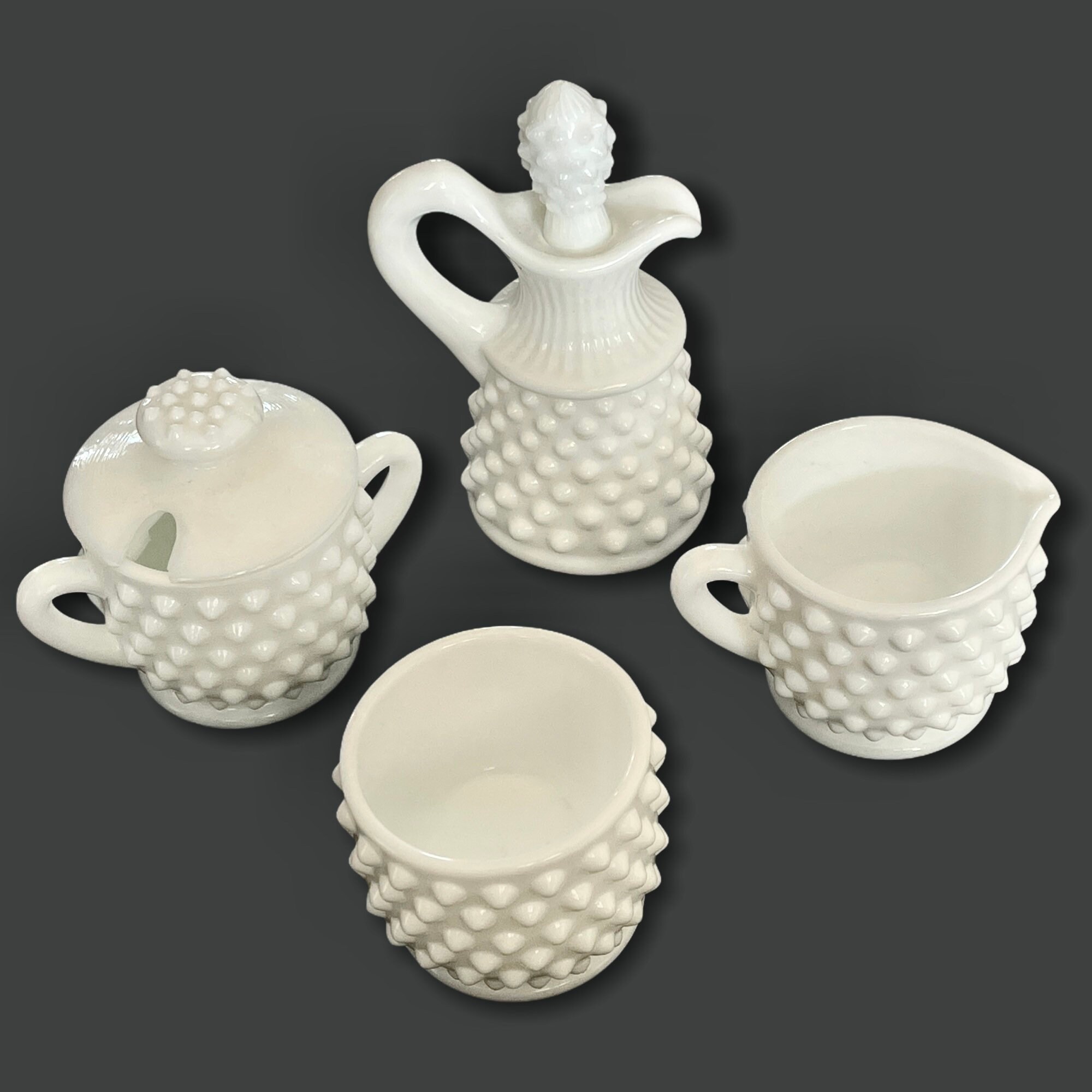 Gorgeous Mini Vintage Fenton milk glass Hobnail Condiment Set | Etsy