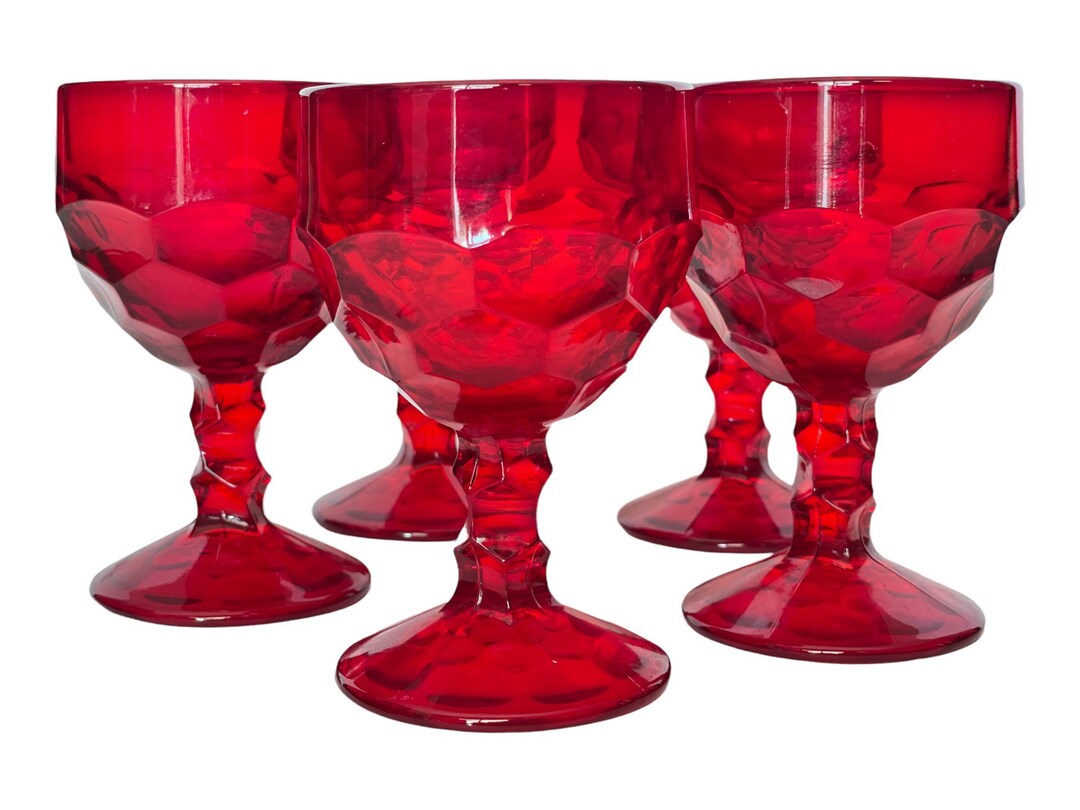 Vintage Red Stem Liquor Goblets, 5 Viking Georgian Ruby Red Wine ...