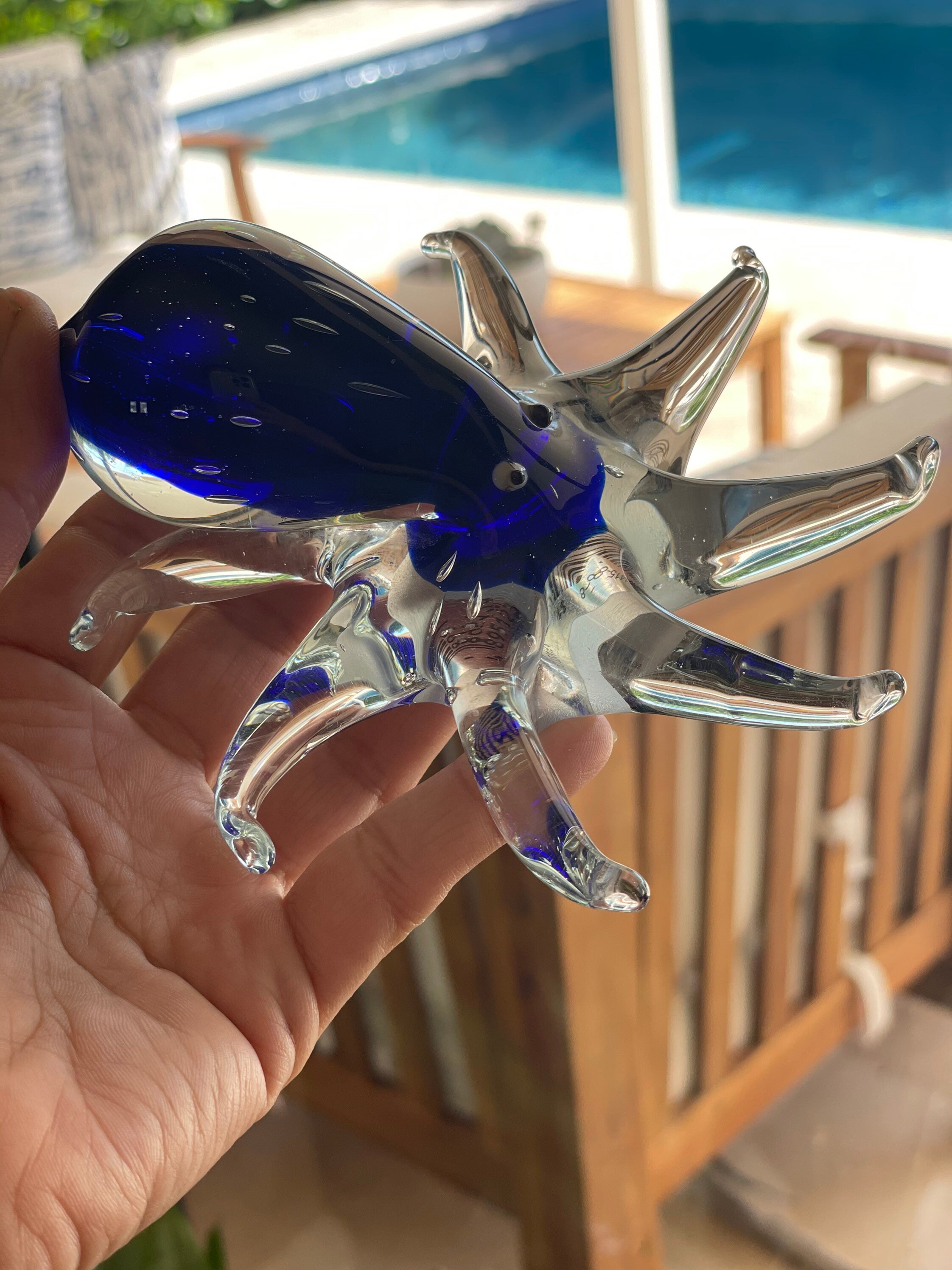 Murano Style Art Glass octopus Figurine cobalt blue and clear | Etsy