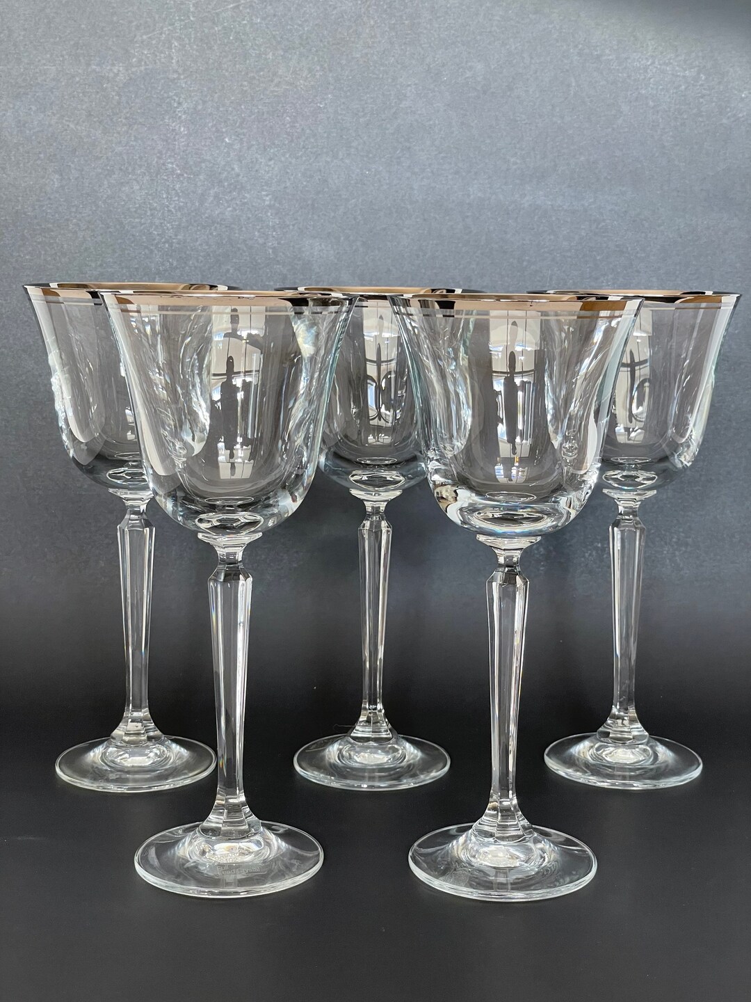 Vintage Mikasa Crystal Tall Wine Glasses With Platinum Trim 8 1/8” Tall ...