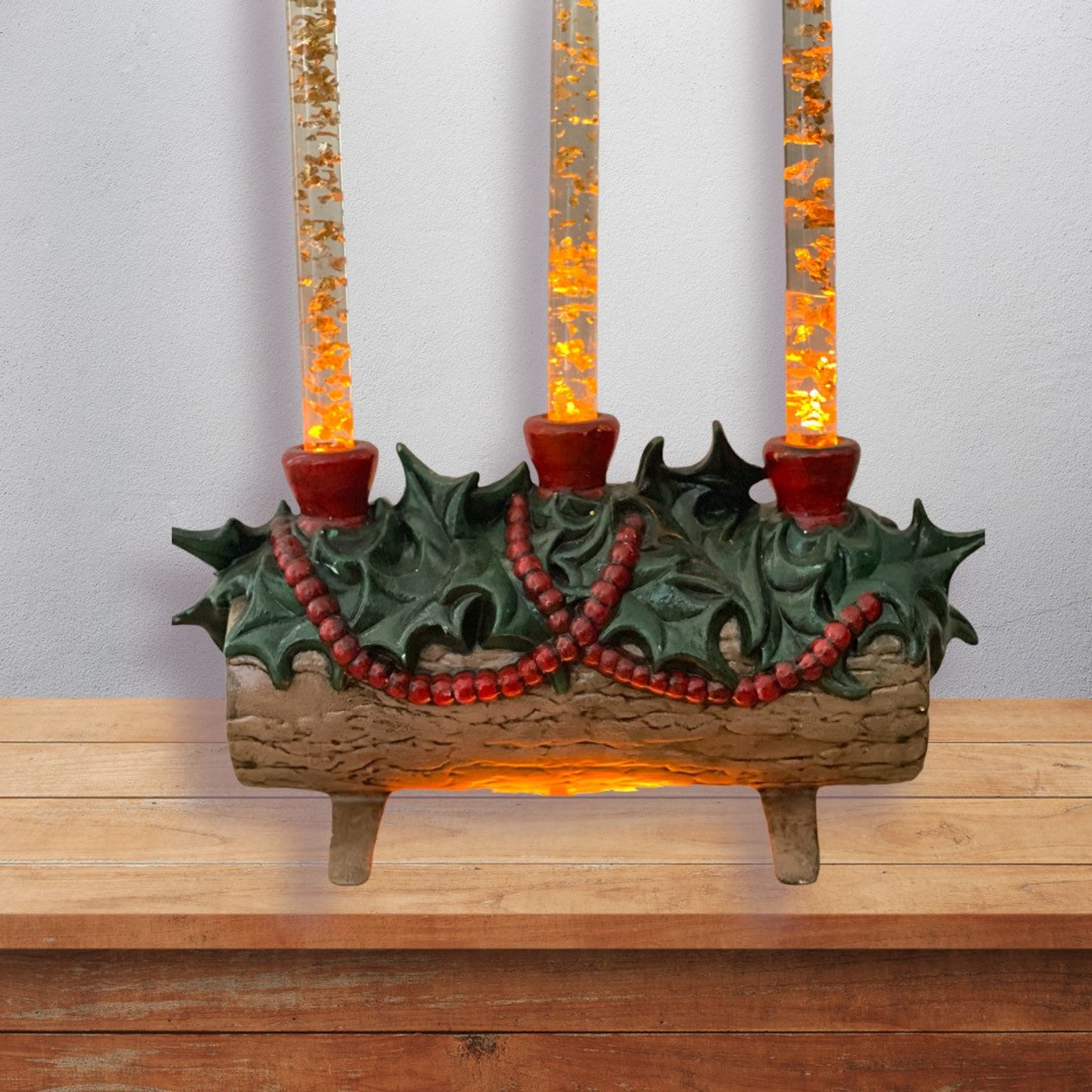 Vintage Hand Painted Electrified Yule Log Vintage Light up Christmas ...