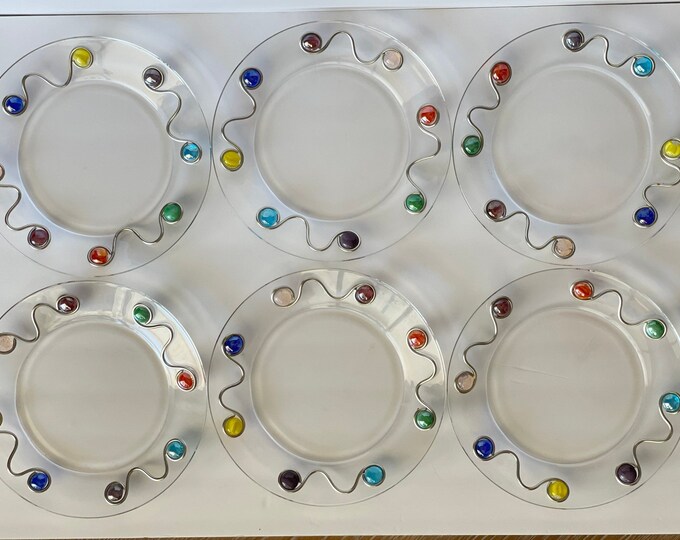 DARY REES ORIGINAL Handcrafted Glass Plates Aluminum Swirls & Colored ...