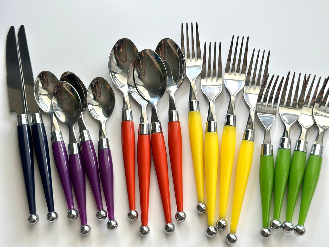 Mid Century Modern Acrylic Colorful Stainless Steel Flatware Set ...