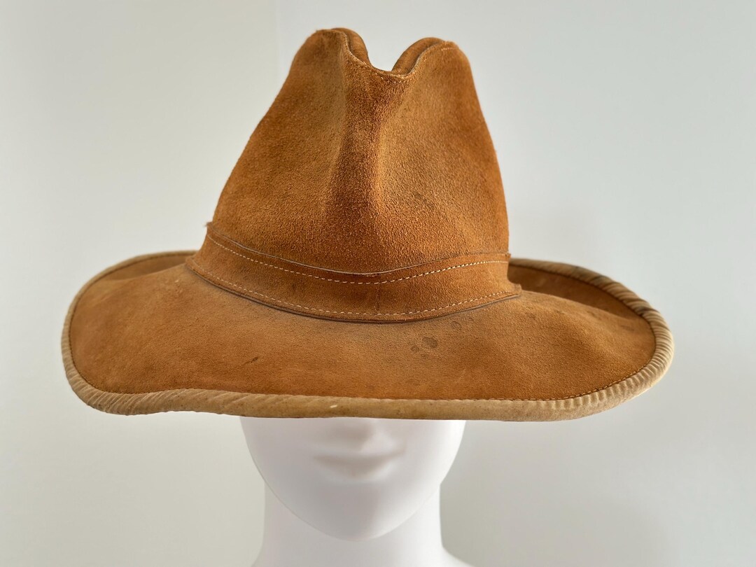 Vintage Brown Suede Cowboy Hat, 70s Skully by Henschel Rugged Leather ...