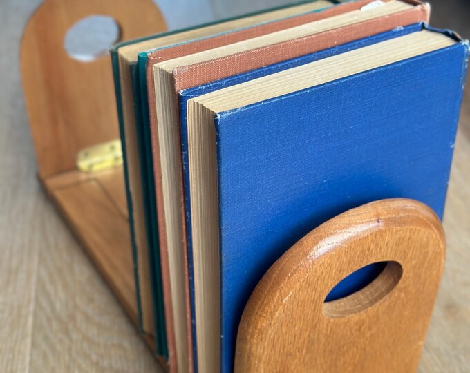 Mid Century Modern Adjustable Wooden Book Holder | Sliding Office Shelf ...