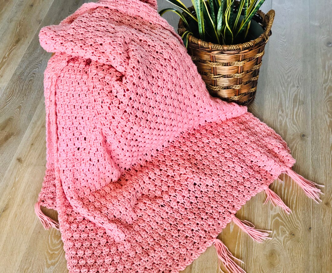 Vintage Pink Crocheted Afghan Fringed Blankey /bed Runner - Etsy