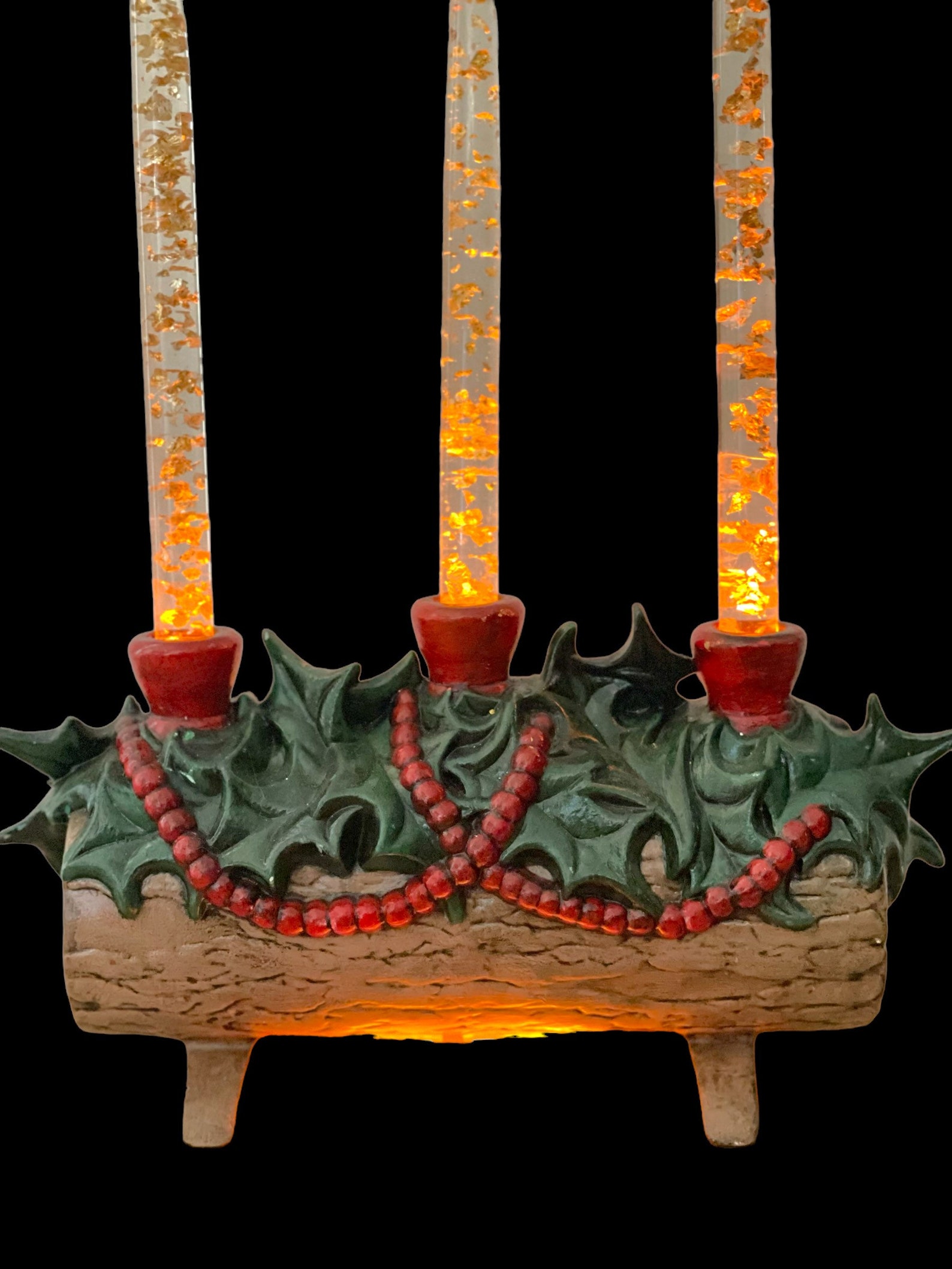 Vintage Hand Painted Electrified Yule Log Vintage Light up Christmas ...