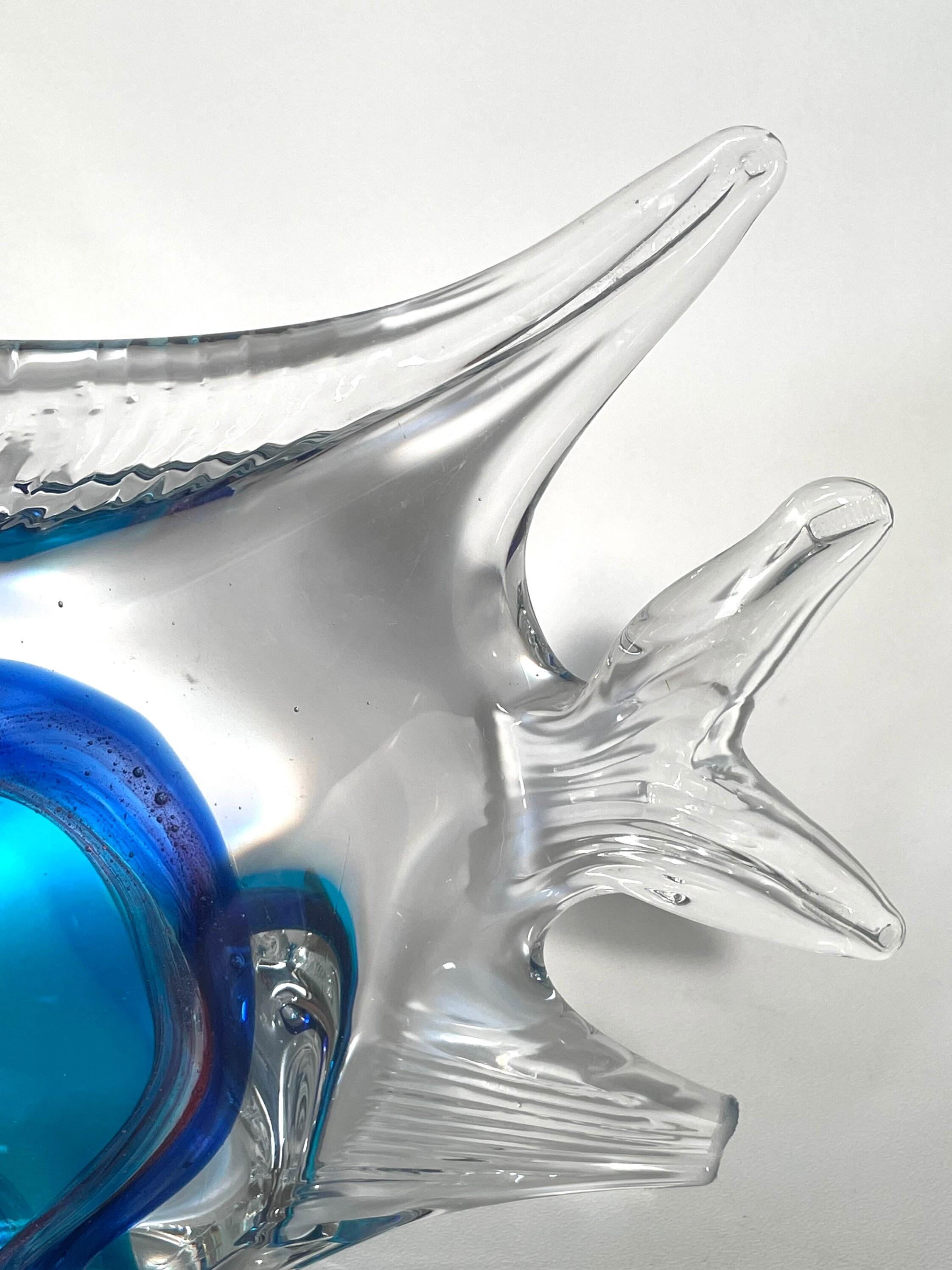 Murano Hand Blown Glass Angel Fish Sculpture, Blue & Aqua Art Glass ...